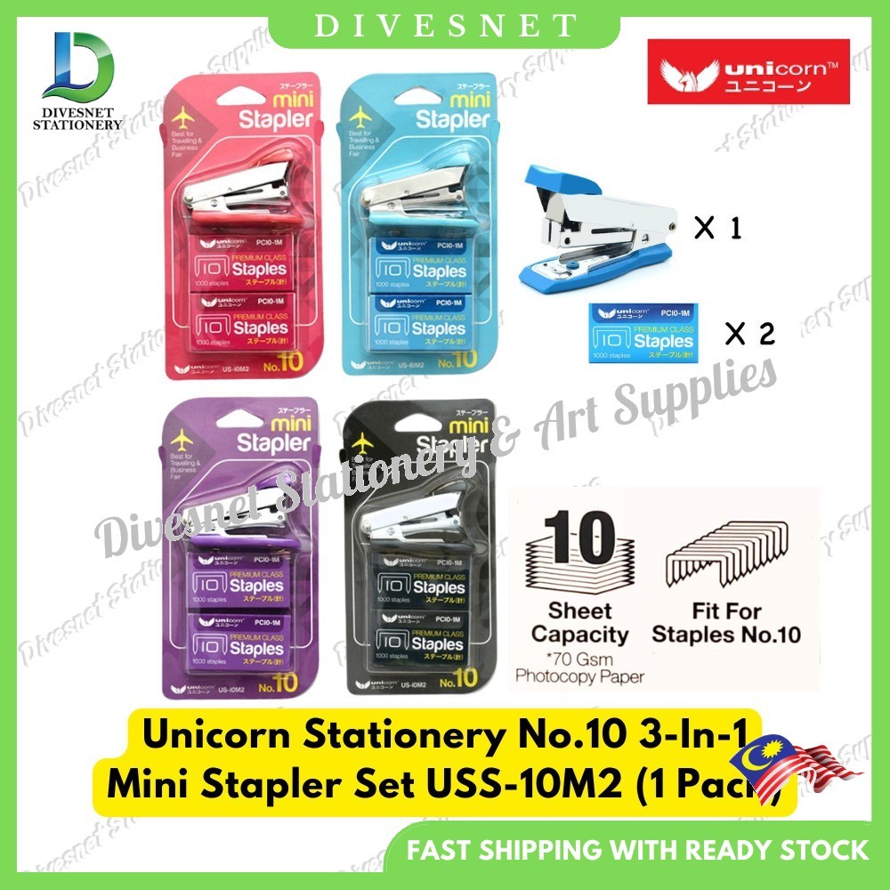 Unicorn No.10 3-In-1 Mini Stapler Set USS-10M2 Divesnet Pengokot 订书机 1 ...