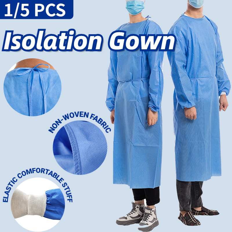 1/5PCS Disposable Non-Woven Gown Blue Thick Work Isolation Clothing ...