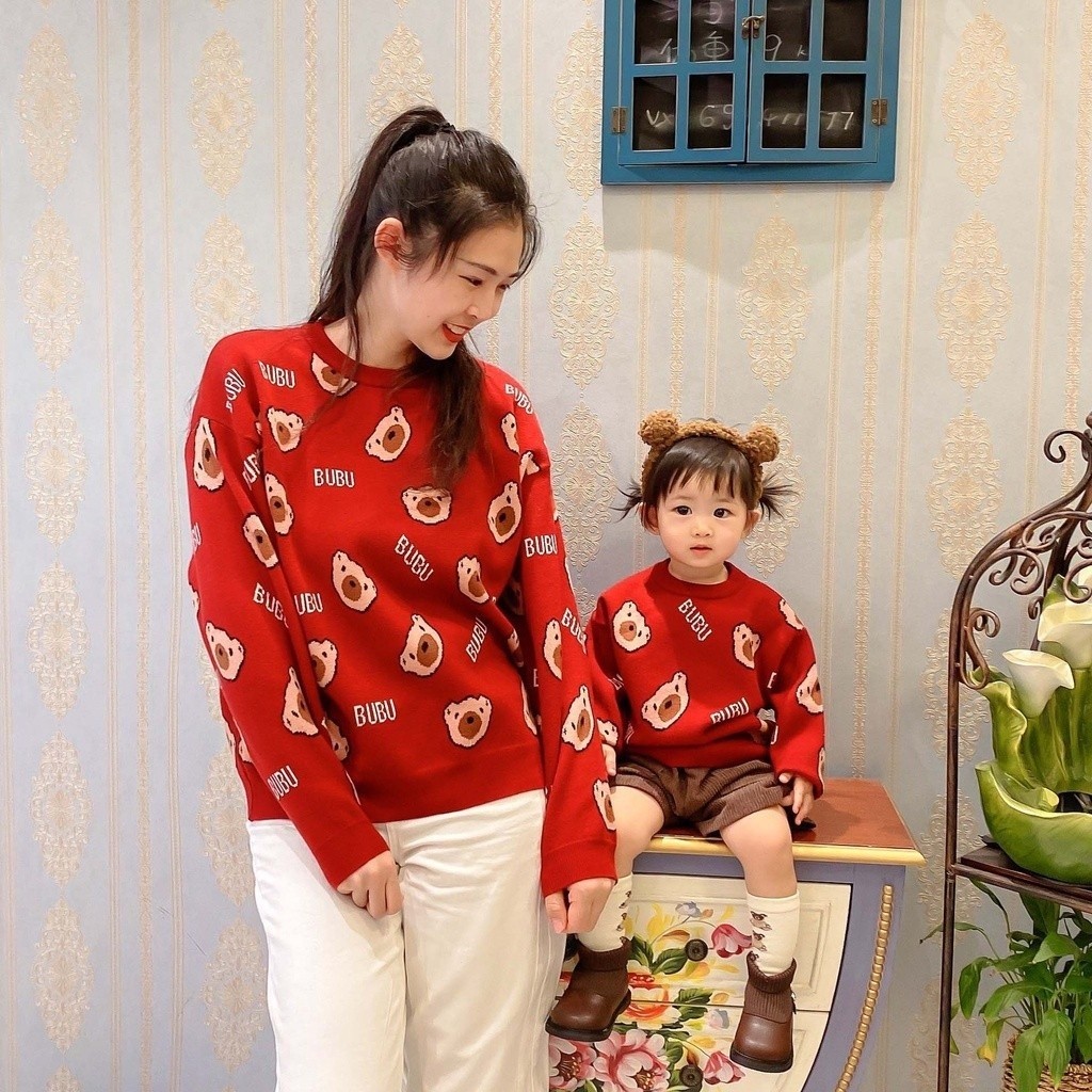 [Pakaian ibu bapa-anak] pakaian Sweater Sweater Sweater merah untuk ibu ...
