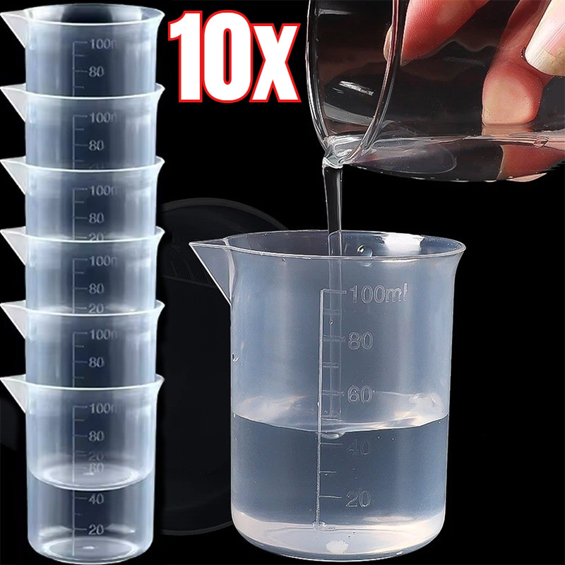 100ml Graduated Measuring Cups - Transparent Plastic Scale Beaker Cup ...