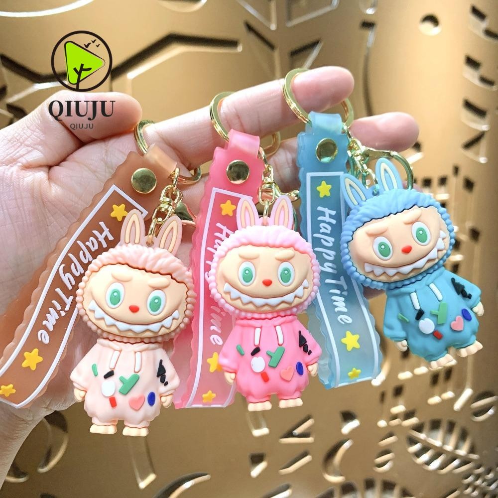 QIUJUU Labubu Car Key Ring, Kawaii Silicone Labubu Keychain, Cartoon ...