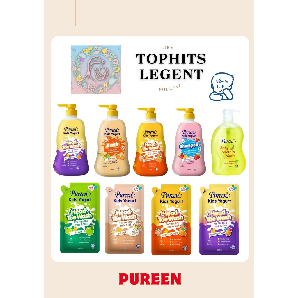Pureen Kids Yogurt Head To Toe Wash /Baby Bath/Shampoo 750ml/600ml ...