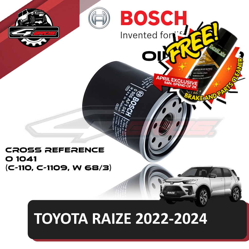 BOSCH OIL FILTER O1041 FOR TOYOTA RAIZE 2022-2024 | Shopee Malaysia