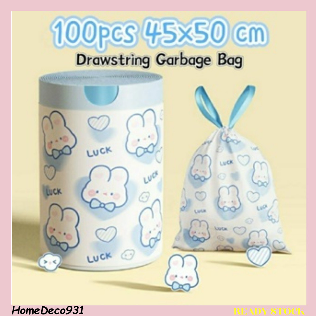 100PCS Drawstring Garbage Bag Disposable Large Plastic Trash Bag ...