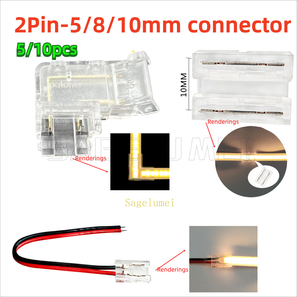 2Pin 5mm/8mm/10mm 5/10Pcs SMD Cob L-Shape Connectors Led Strip ...