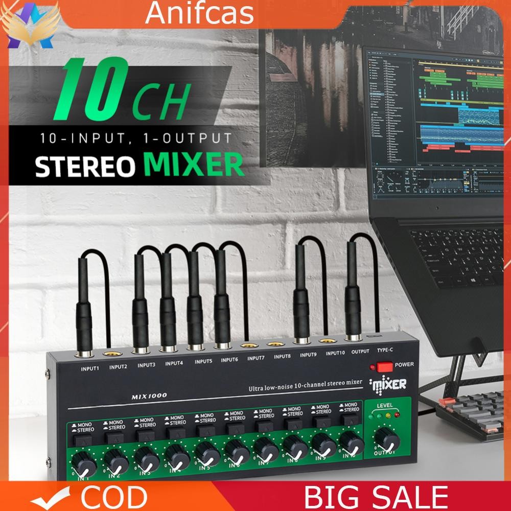 10 Channel Sound Mixer Stereo Ultra Low Noise Line Mini Audio Mixer for ...
