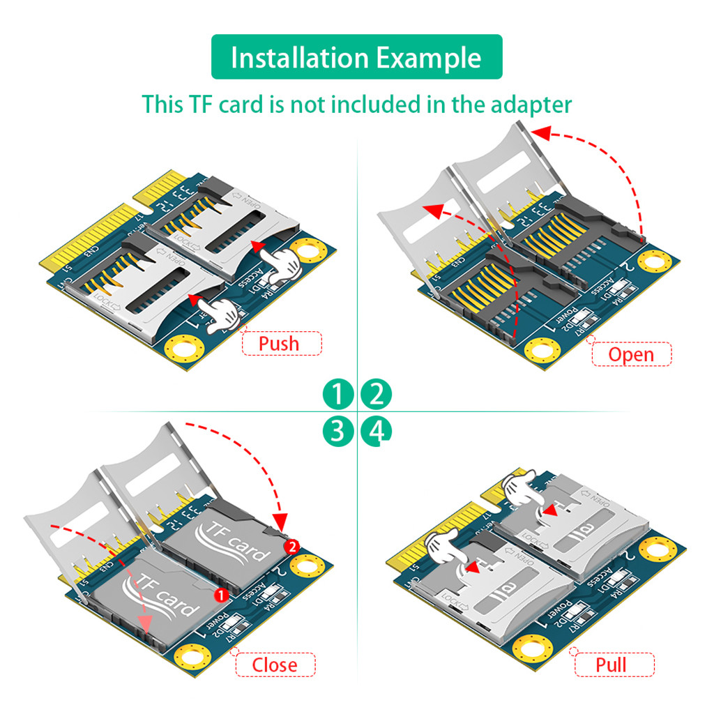 Dual Micro SD Card TF Card to Mini PCI-E Adapter With Metal Extender ...