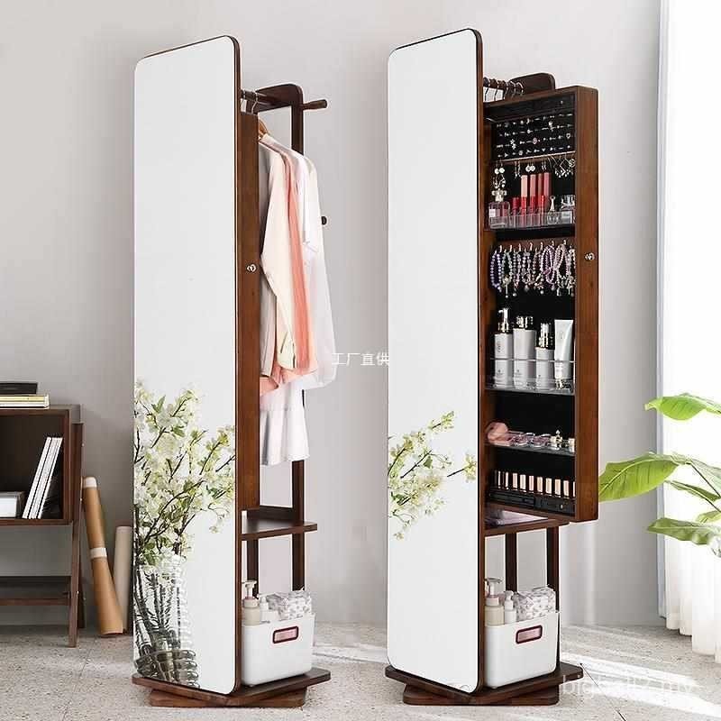 Solid Wood Dressing Mirror Rotating Mirror Full-Length Mirror Floor ...