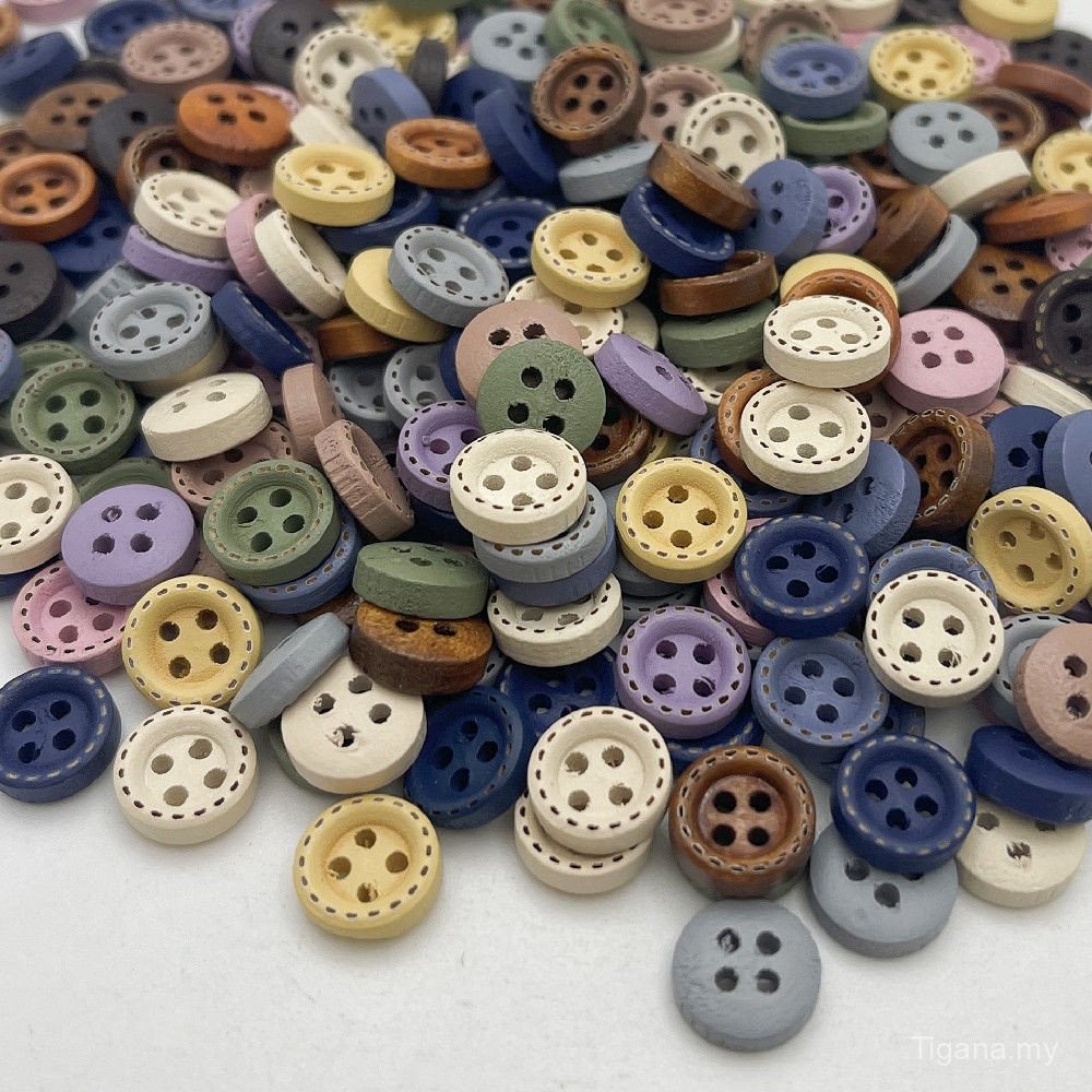 1cm Round Four-Eye Dotted Line Wooden Button Kindergarten Children diy ...