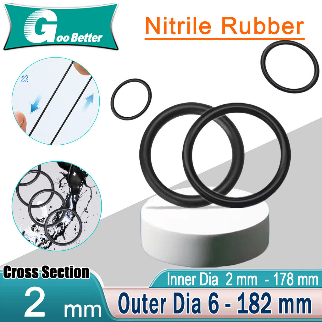 2mm Cross Section O-Rings NBR Nitrile Rubber 6mm - 55mm OD Oil ...