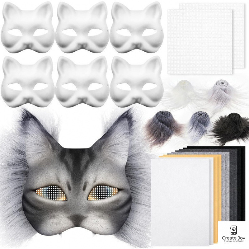 Kit Topeng Therian DIY Topeng Kucing Kosong dengan Lembaran Fabrik Felt ...