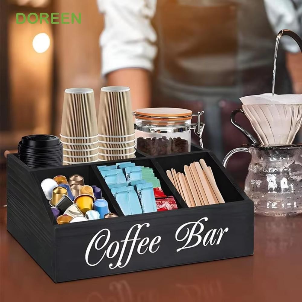 DOREEN Countertop Coffee Bar Organizer, Rustic Wooden Coffee Storage ...