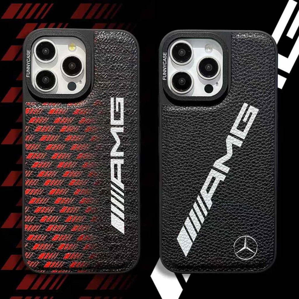 Leather lychee pattern Benz AMG Case For iPhone 16 pro max 15 14 13 Pro ...