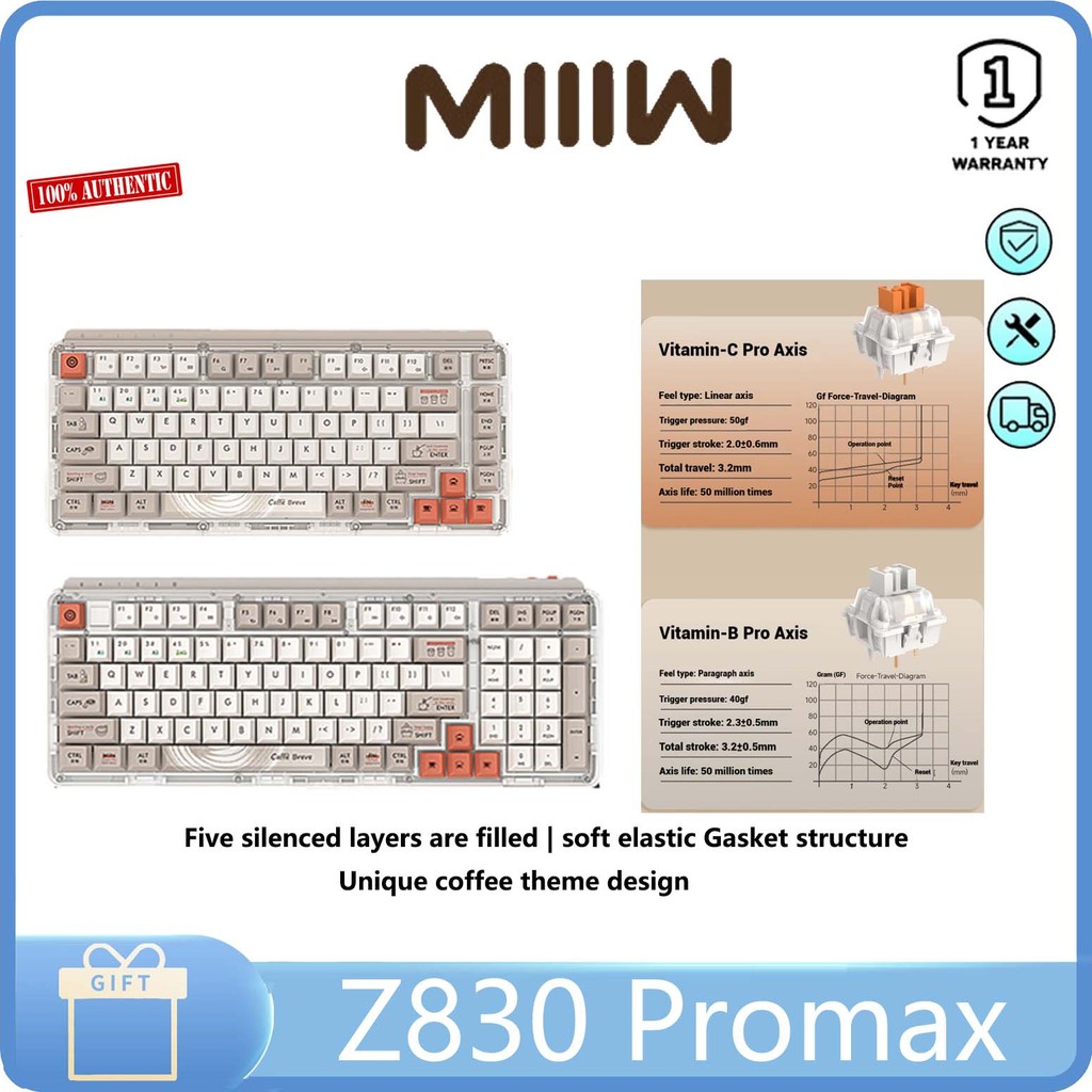 MIIIW Z830 Promax three-mode mechanical keyboard 83 keys coffee theme custom custom shaft body ...