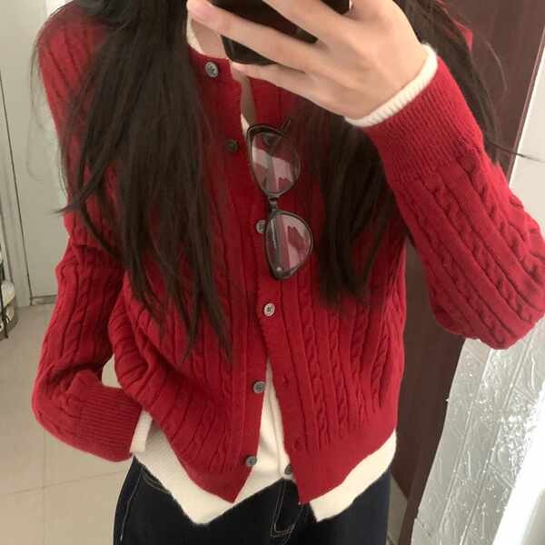 cardigan set cardigan korean style Menyambung palsu dua pakaian rajut ...