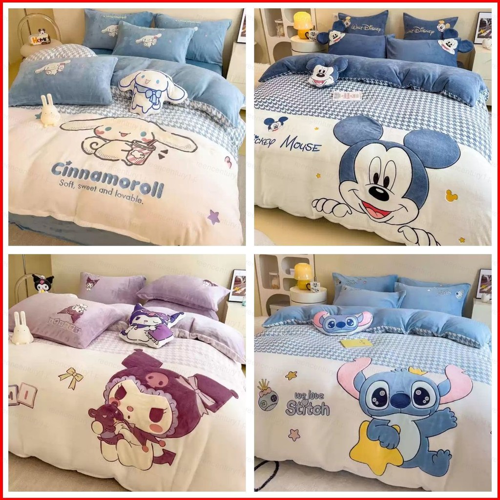YS Sanrio Kuromi Stitch Ultraman 3IN1 Bed Sheet Quilt Cover Pillowcase ...