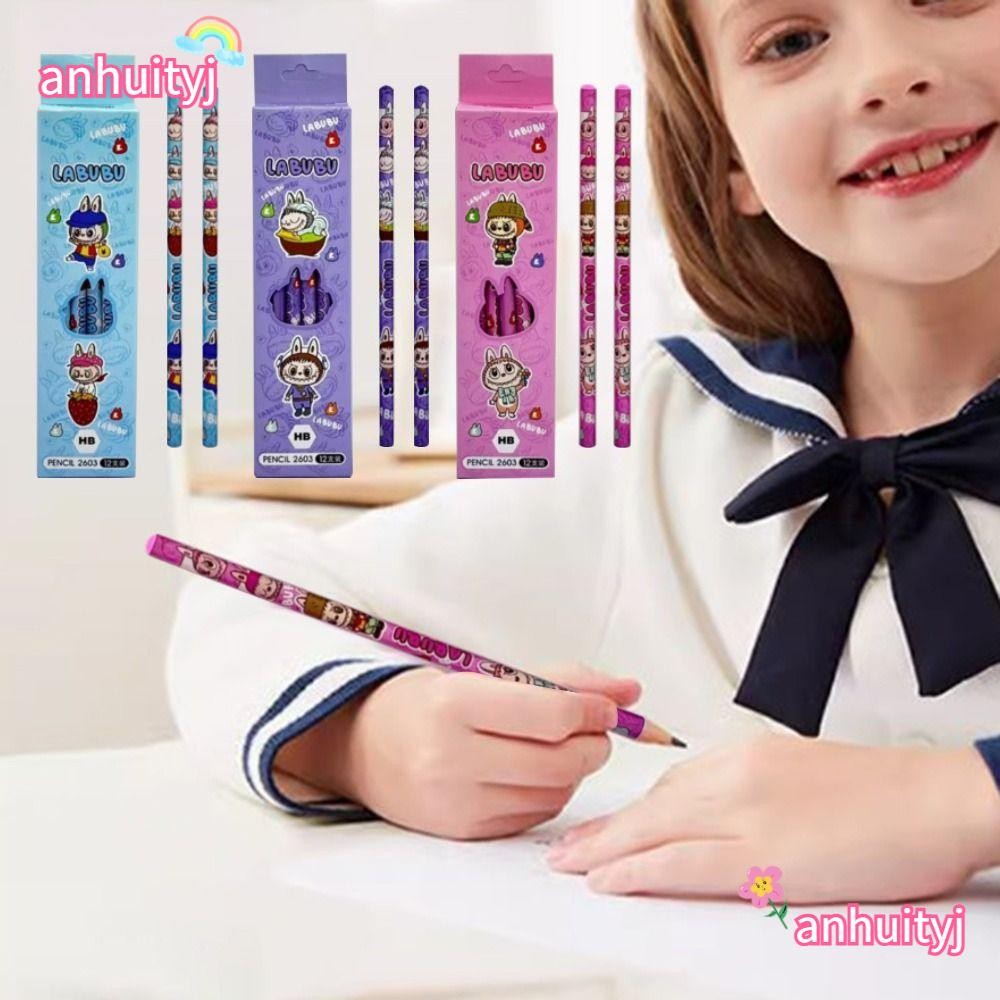 LANJ Writing Pencil, Cartoon labubu HB Pencil, Wood School Stationery ...