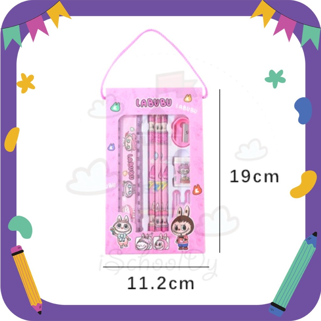iSchoolDy Kids Cartoon Labubu Cute Mini Stationery Set items Sekolah ...