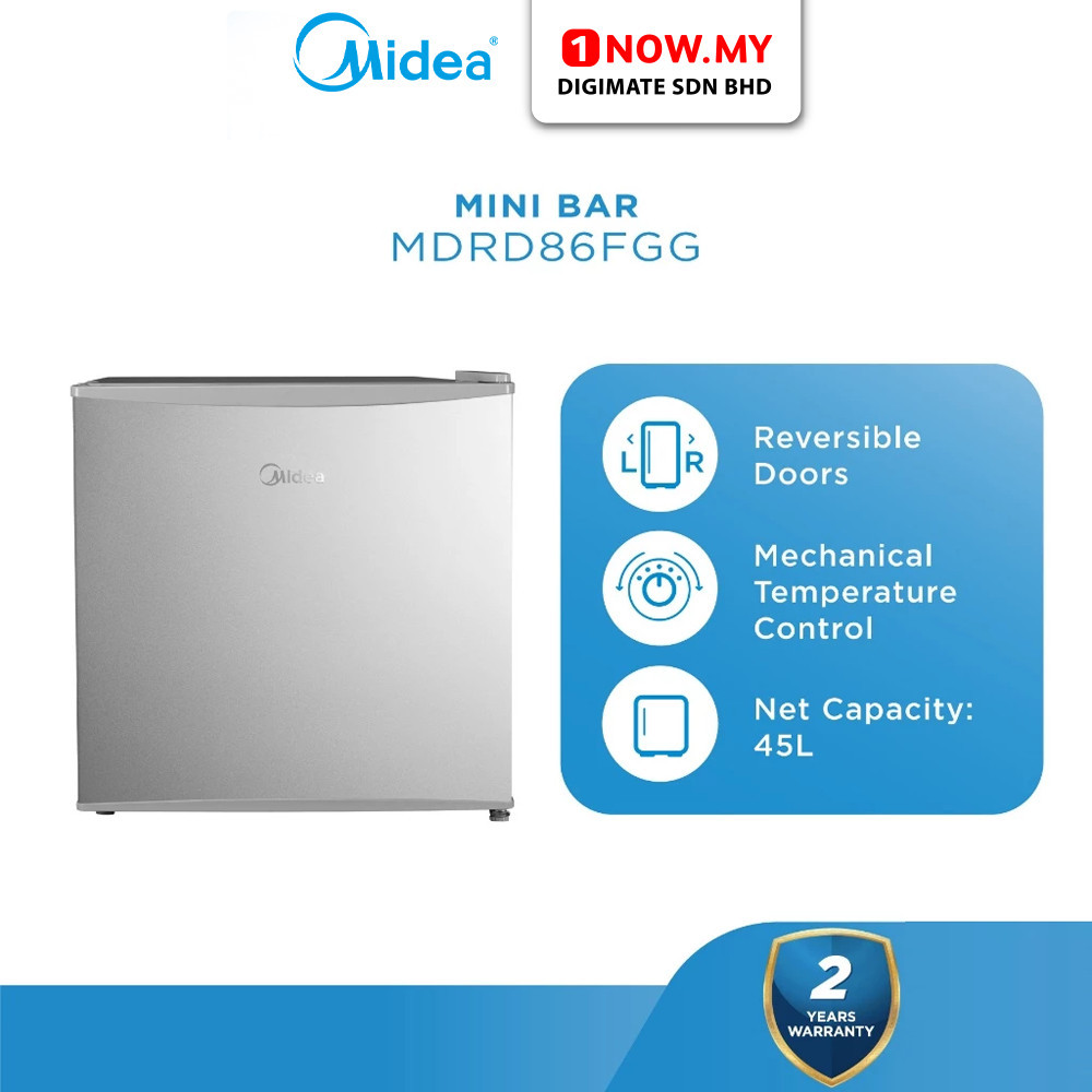 MIDEA 50L Compact Mini Bar Refrigerator MDRD86FGG | Sleek Reversible ...