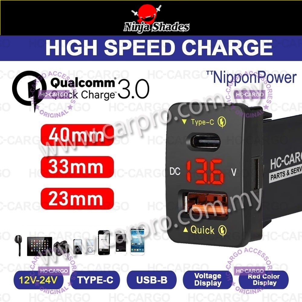 Toyota Perodua Car Charger Accessories Power Socket Adapter Mobile Phones QC3.0 48W Usb C PD ...