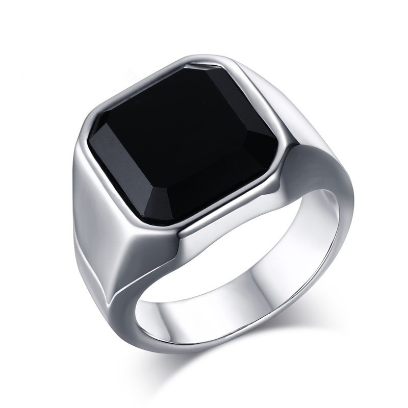 Europe and America Creative Ring Men's Black Agate Stylish | Shopee ...