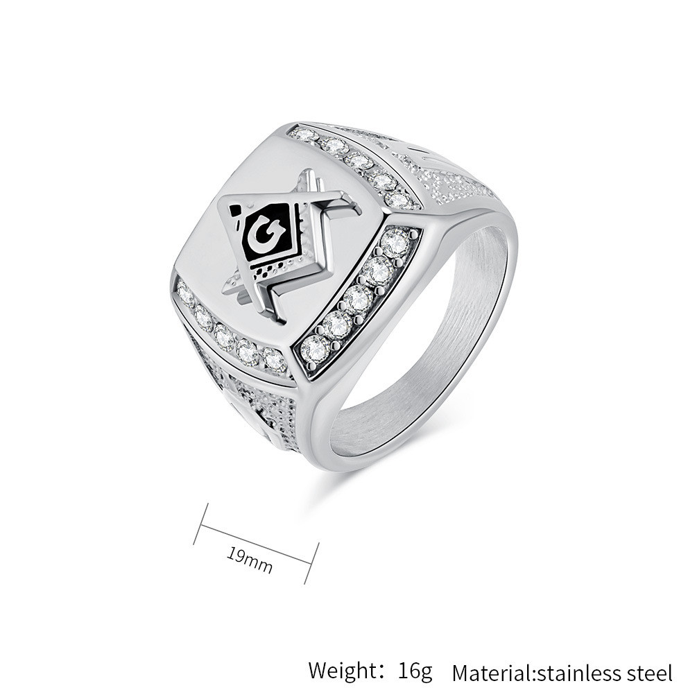 Vintage Hip Hop Masonic Titanium Steel Ring for Men with Diamonds ...