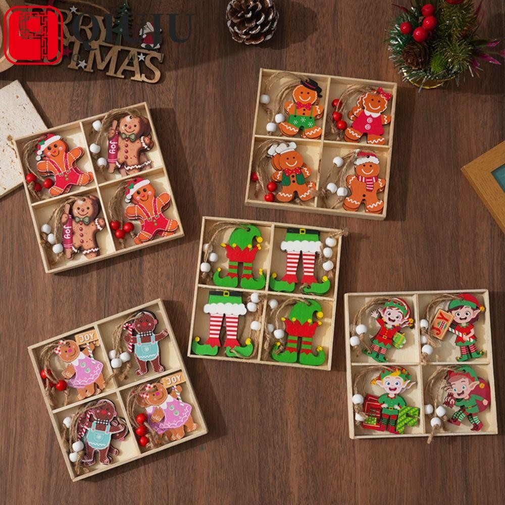 QIUJUU Gingerbread Man Gnomes, Wooden Cartoon Christmas Wooden Pendants ...