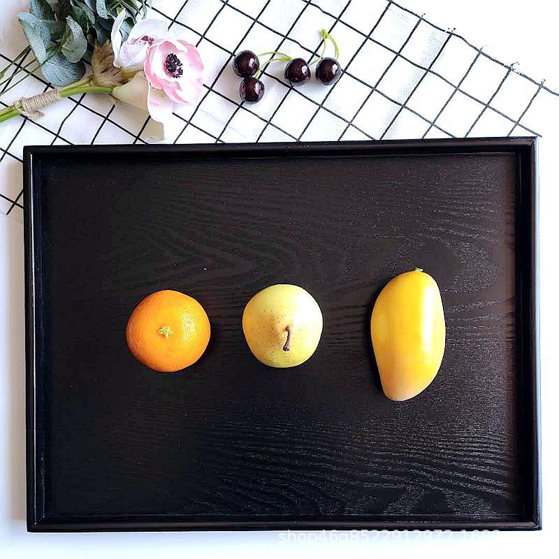 Set teh kayu pepejal segi empat panjang hitam besar 60cm pinggan teh ...