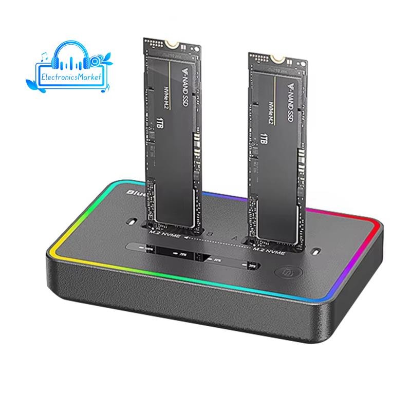 Dual-Bay M.2 NVME SSD Docking Station RGB USB C Type C OFFline Cloner ...