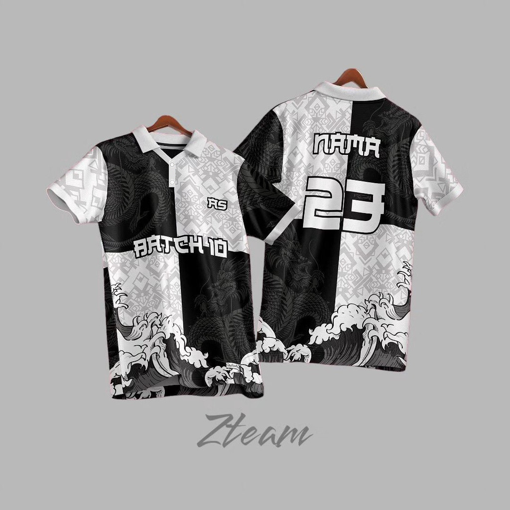 Batch 10 Jersey Retro Collar Custom Name and Number Baju Lelaki Hitam ...