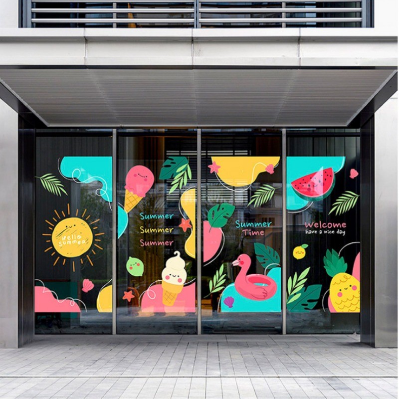 Summer Fashion Illustration Mall Window Fence Glass Window Stickers ...