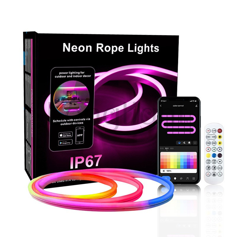 RGB-IC Neon Rope LED Lights with Music Sync,IP67 Waterproof Flexible ...