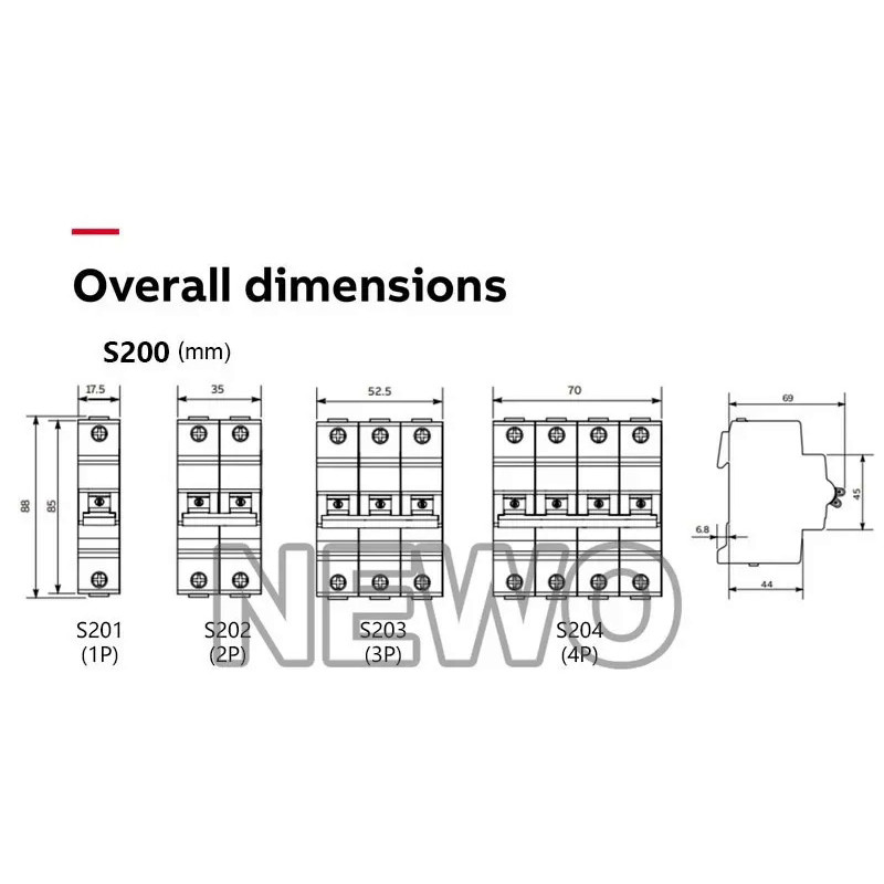 Original ABB S200 S201 S202 S203 S204 C Type 1P 2P 3P 4P Miniature Circuit Breaker SSeries 1A 2A ...