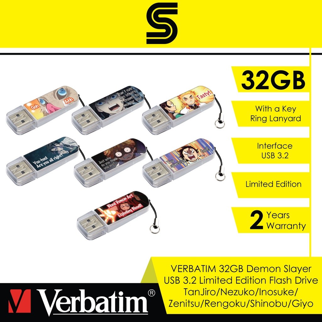 VERBATIM 32GB Demon Slayer USB 3.2 Limited Edition Flash Drive ...