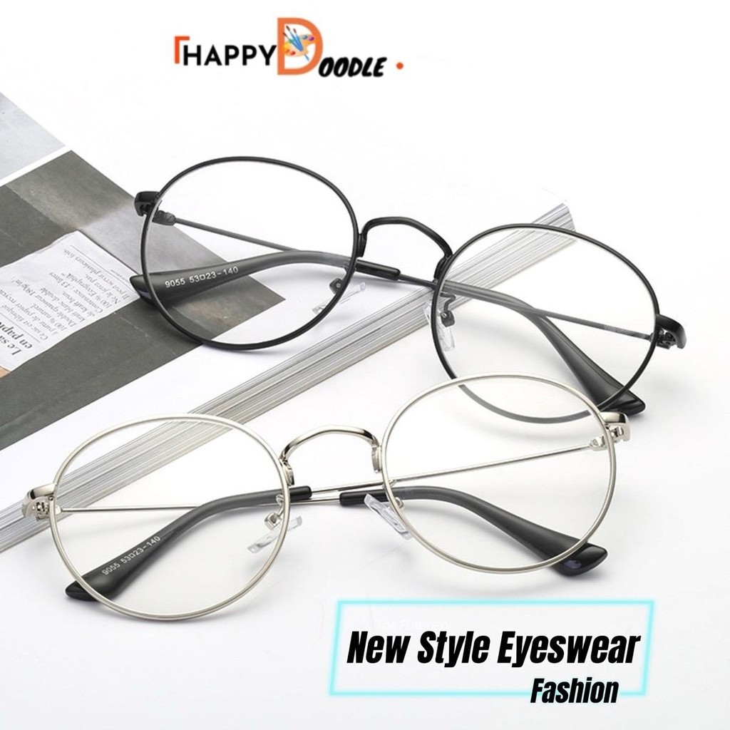 [HAPPY DOODLE]Fashion Eyeswear Spectacle Frame Clear Lens Round Simple ...