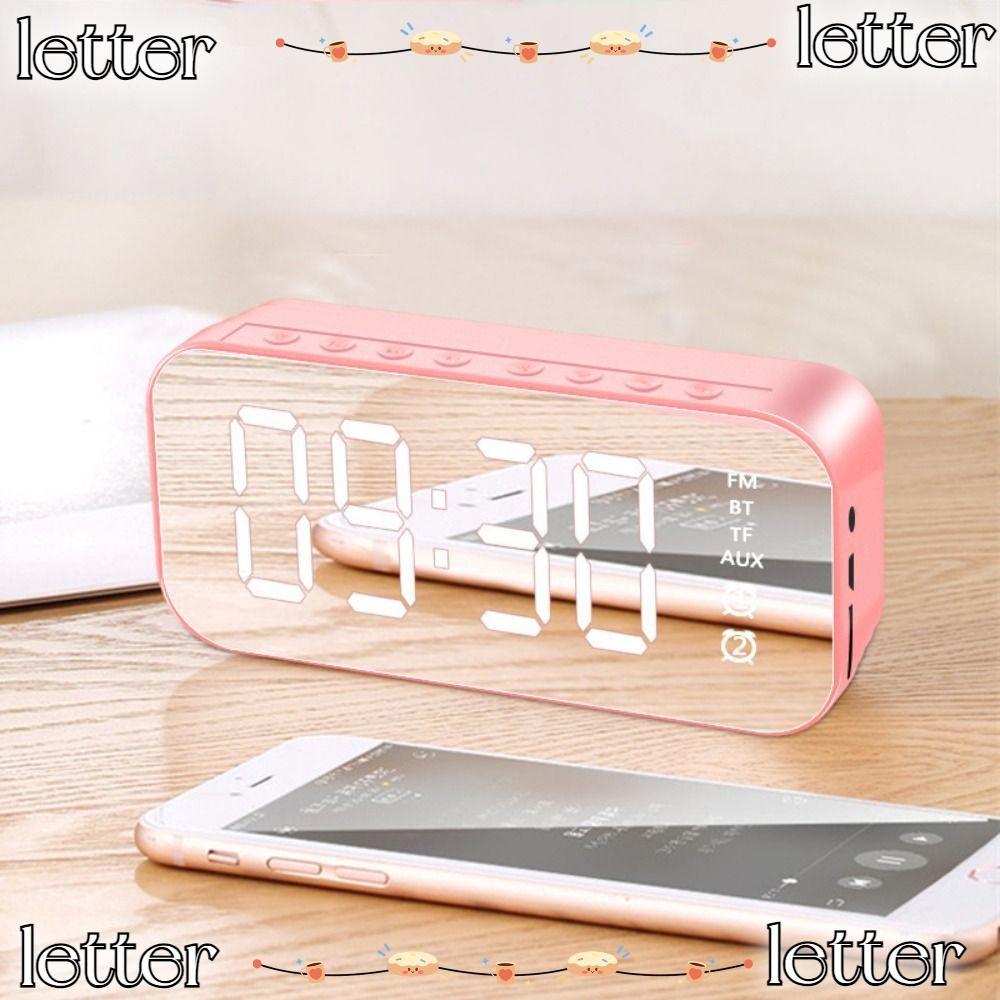LETTER Table Digital Clock, 5.0 Speaker FM Portable Mirror Screen Alarm ...