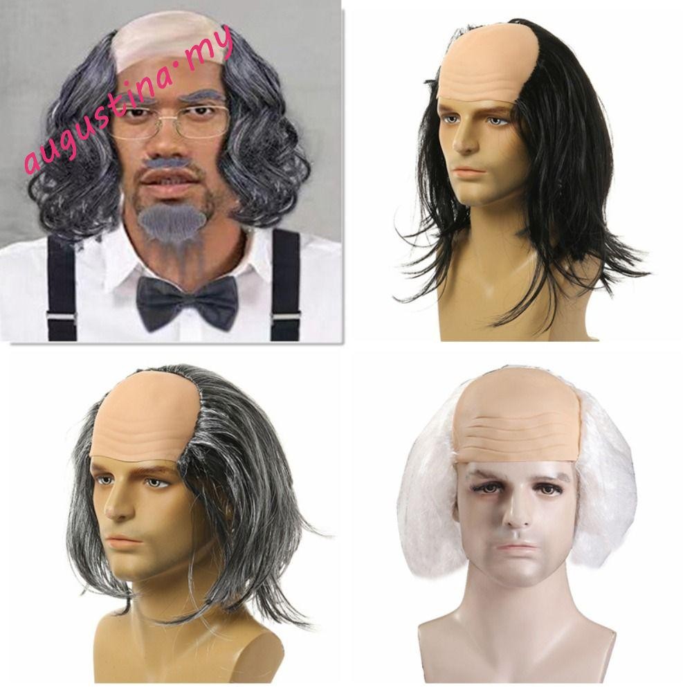 AUGUSTINA Funny Bald Wig, Props Curly Old Man Bald Wig, April Fool's ...