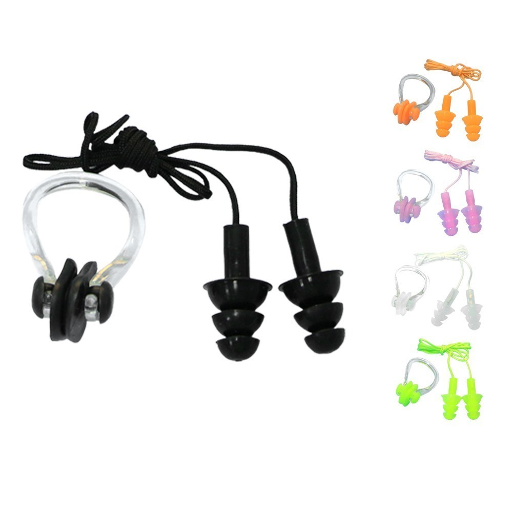 【MR】Soft Silicone Ear Plugs & Nose Clip Set Case Kid Child Swimming ...