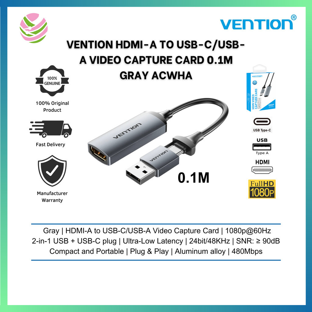 Vention HDMI-A to USB-C/USB-A Video Capture Card 0.1M Gray ACWHA ...