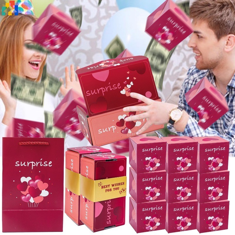 12Pcs/Set Pink Birthday Party Couple Gifts Valentine'S Day Surprise Pop-up Gift Box DIY Folding ...