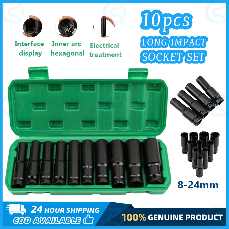 【Malaysia shipping】10pcs 1/2 Inch Long Impact Socket Set Heavy Duty ...
