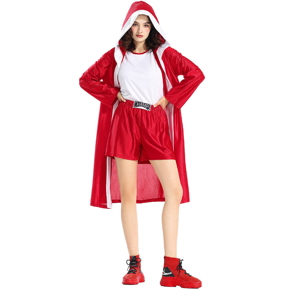 Kostum Cosplay Boxer Wanita Halloween Jaket Bertudung Merah Seluar ...