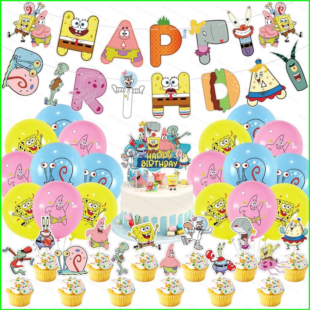 SQ1 SpongeBob SquarePants Theme kids birthday party decorations banner ...