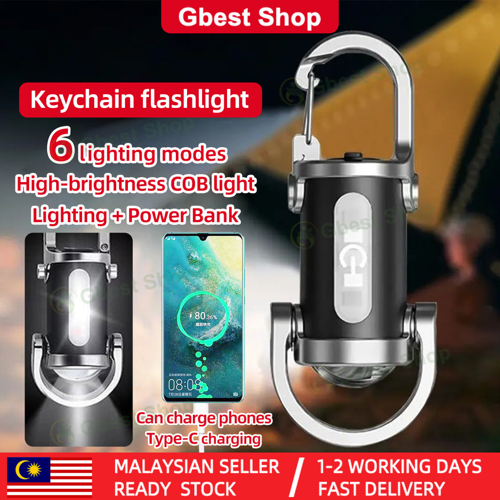 Gbest Lampu Sulit Kunci 2-in-1 Keychain Flashlight Power Bank 6 Mode ...