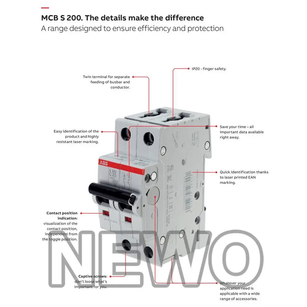Original ABB S200 S201 S202 S203 S204 C Type 1P 2P 3P 4P Miniature Circuit Breaker SSeries 1A 2A ...