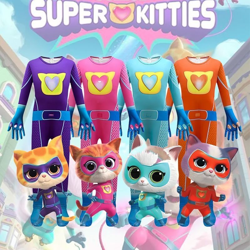 Superkitties Team Older Children Cartoon Super Cat Jumpsuit cos ...