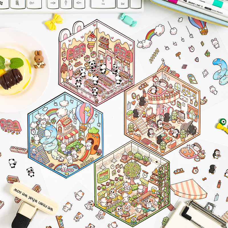 Dream Cabin Scene Sticker Visual 3D Landscape Diy Puzzle Sticker ...
