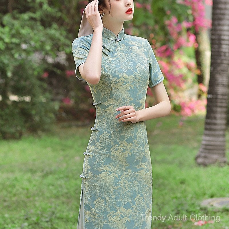 Cheongsam Dress Green Old Shanghai Cheongsam 2024 New Style Summer ...