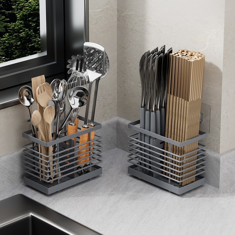 Wall Mounted Utensil Holder Drying Rack for Forks Spoons Chopsticks ...