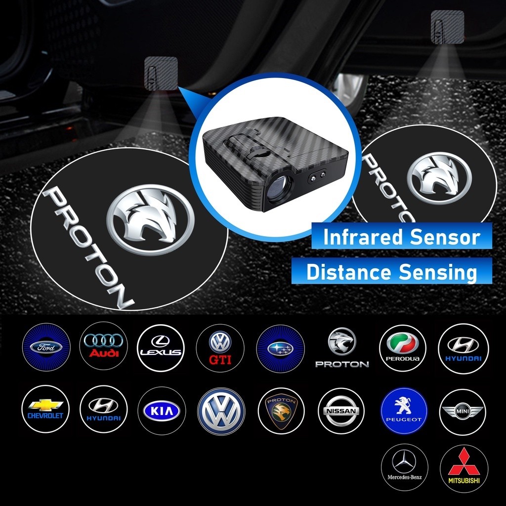 2Pcs Carbon Car Door Welcome Light Wireless Infrared Distance Sensor ...